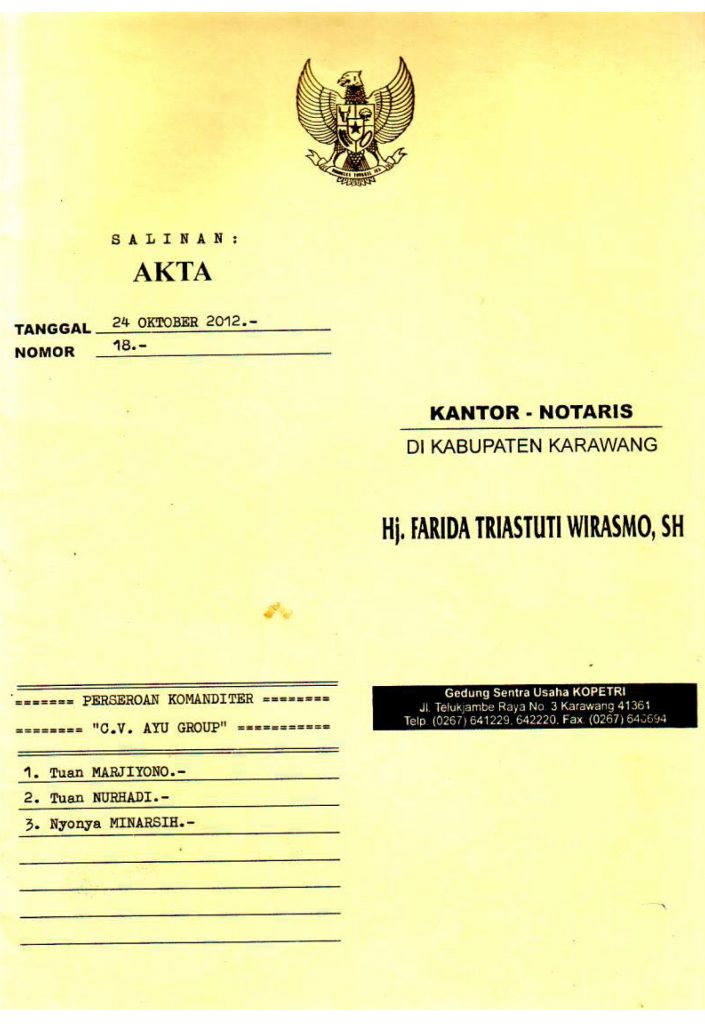 Dokumen Legalitas CV Ayu Group AKta Notaris 1 - Ayuprint.co.id