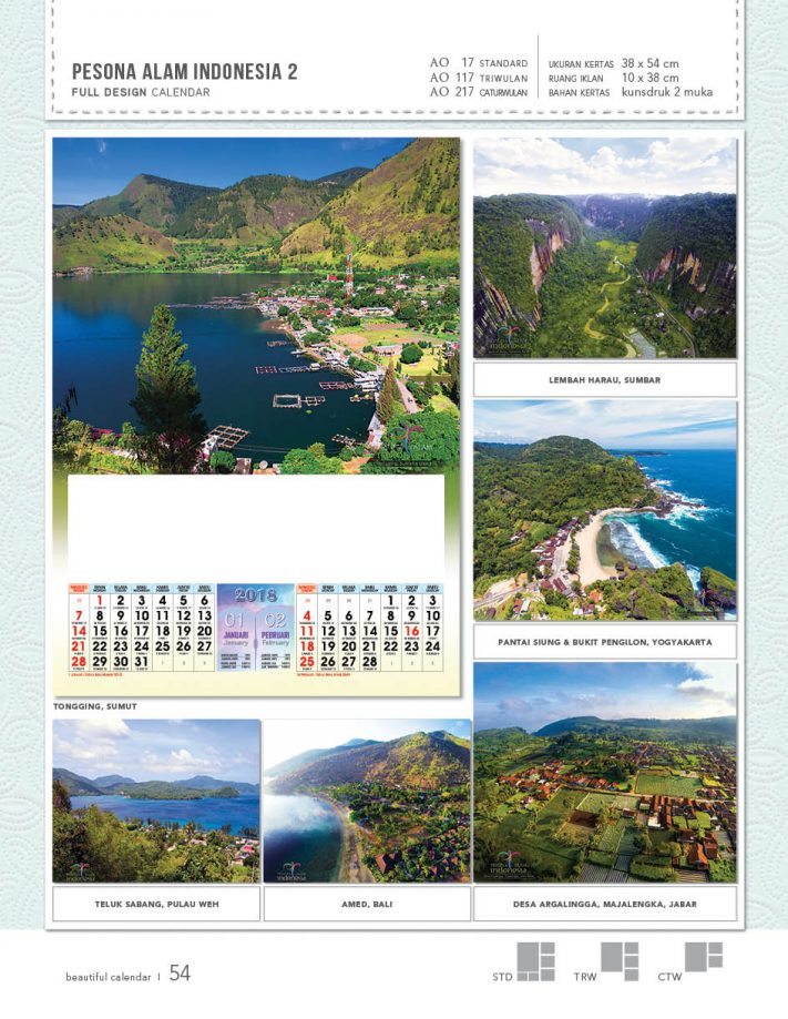 Kalender Dinding 2018 Tiga Bulanan Pesona Alam Indonesia 2 ( AO 117 ...