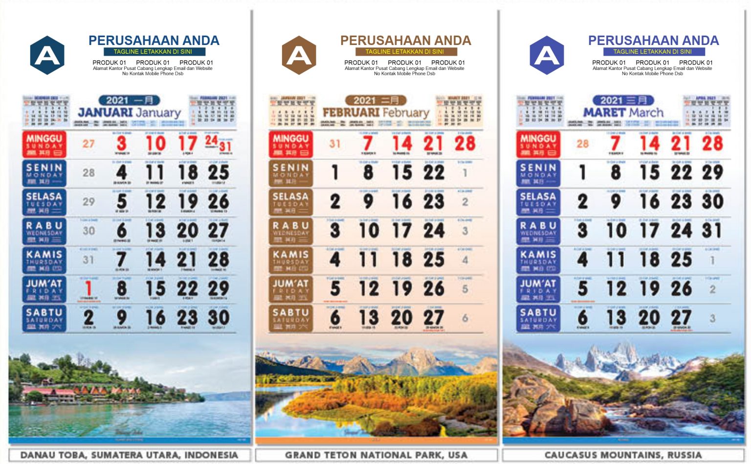 Kalender Kerja Eksklusif 2021 Blangko AO Pemandangan Alam Dunia